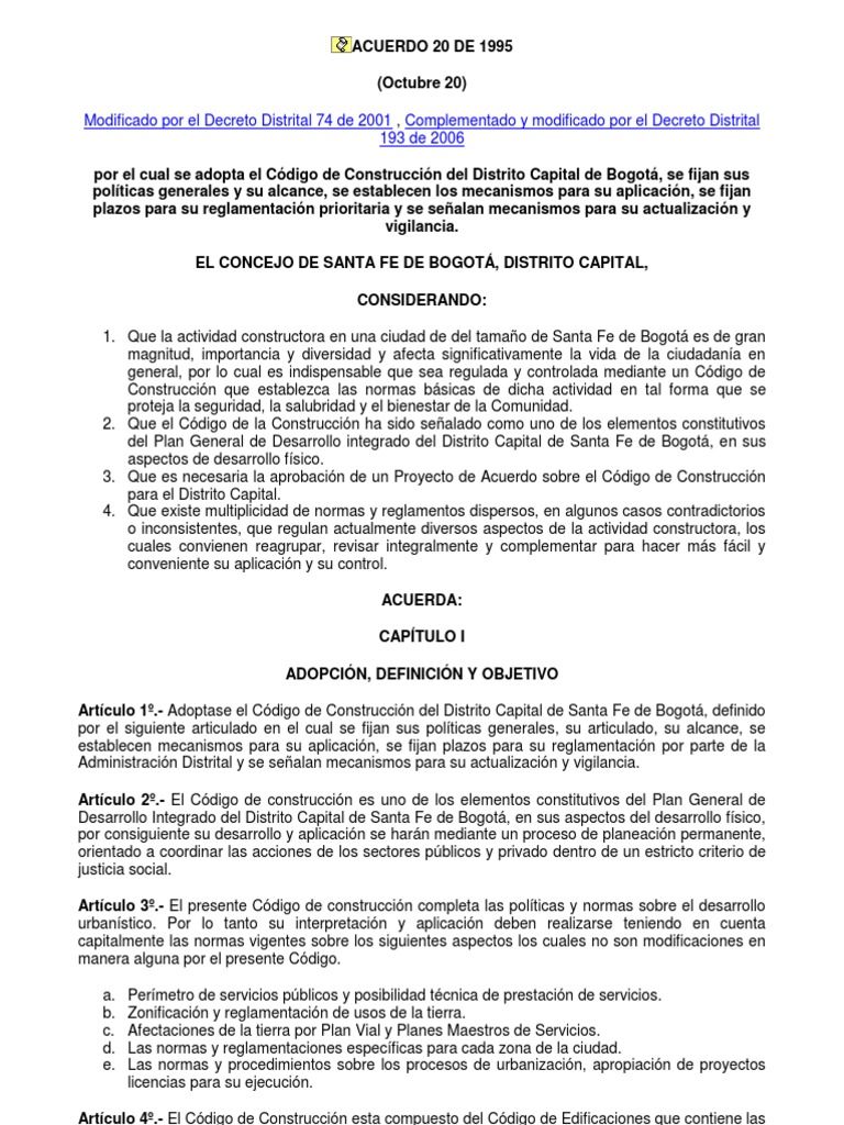 Acuerdo 20 de 1995 PDF | PDF | Bogotá | Arquitecto