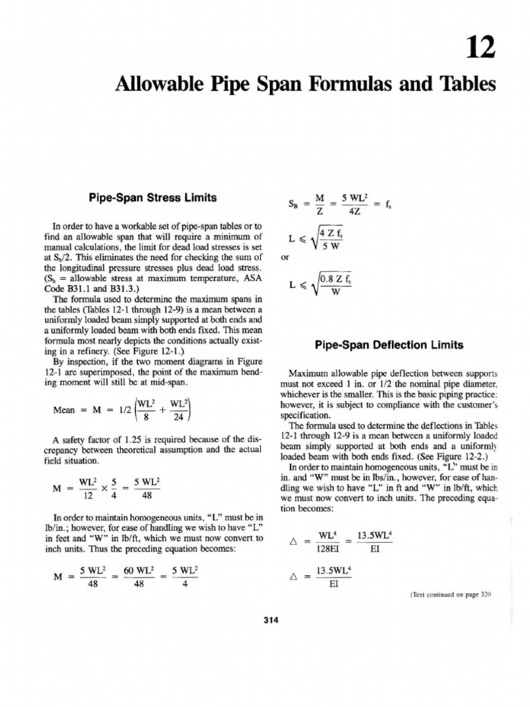 12 Allowable Pipe Span Formulas and Tables | PDF | Bending | Wound