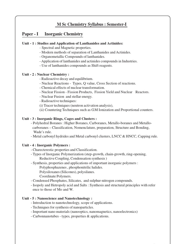 MSC Syllabus All | PDF | Bioinorganic Chemistry | Coordination Complex
