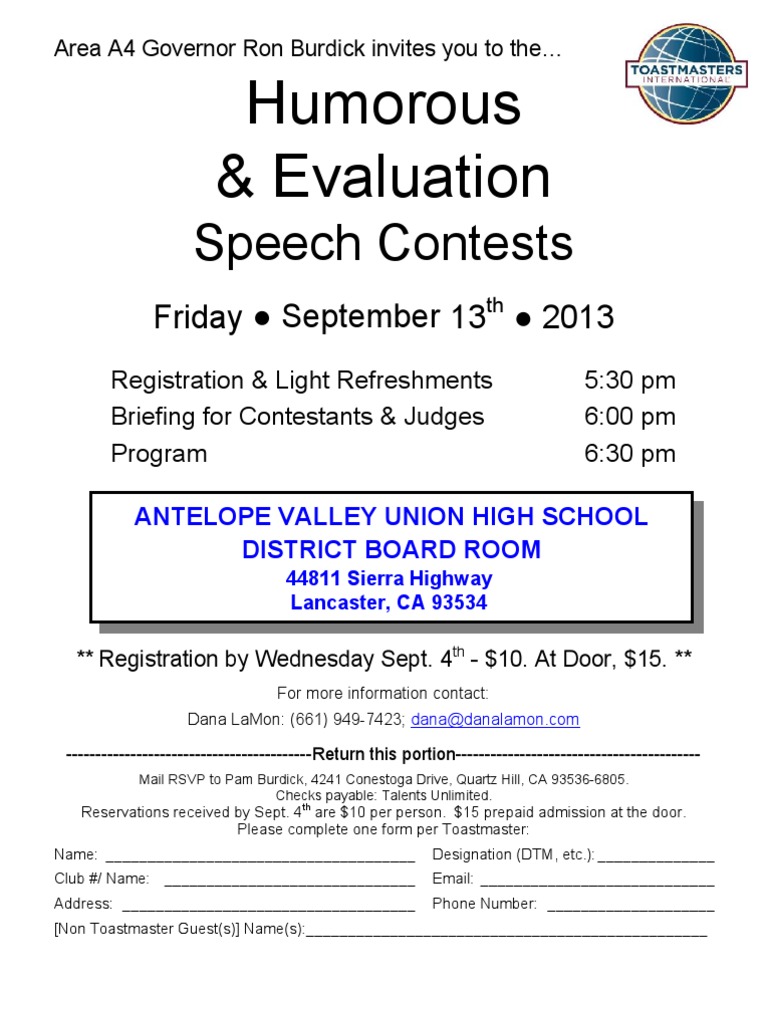 2013 Area A4GovernorRon Burdick Invites You To The Evaluation ...