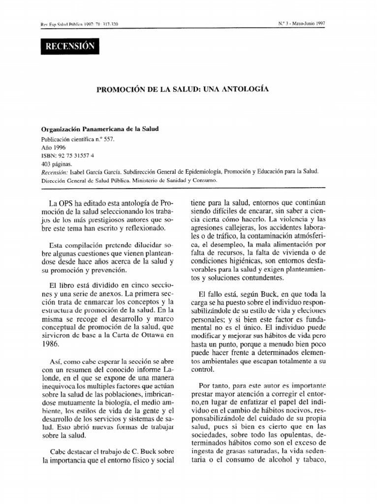 Promoción De La Salud Una Antología Pdf Bienestar Sociedad