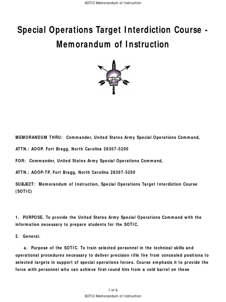 3 SOTIC Memorandum of Instruction | PDF | Special Operations | Special ...