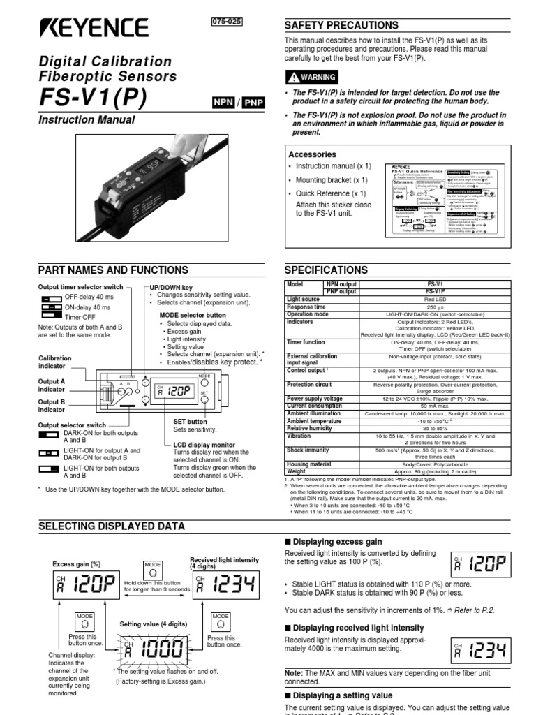 Keyence Fs v1 Man[1] | Bipolar Junction Transistor | Optical Fiber