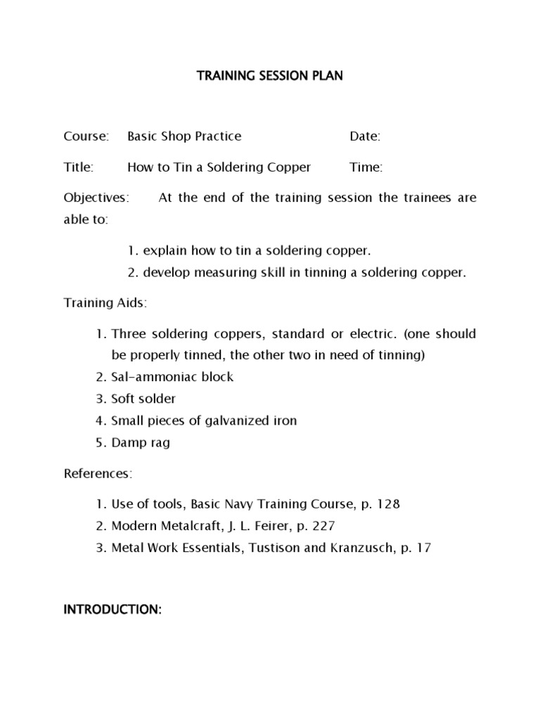 Ittr - Sample Training Session Plan | PDF | Soldering | Copper