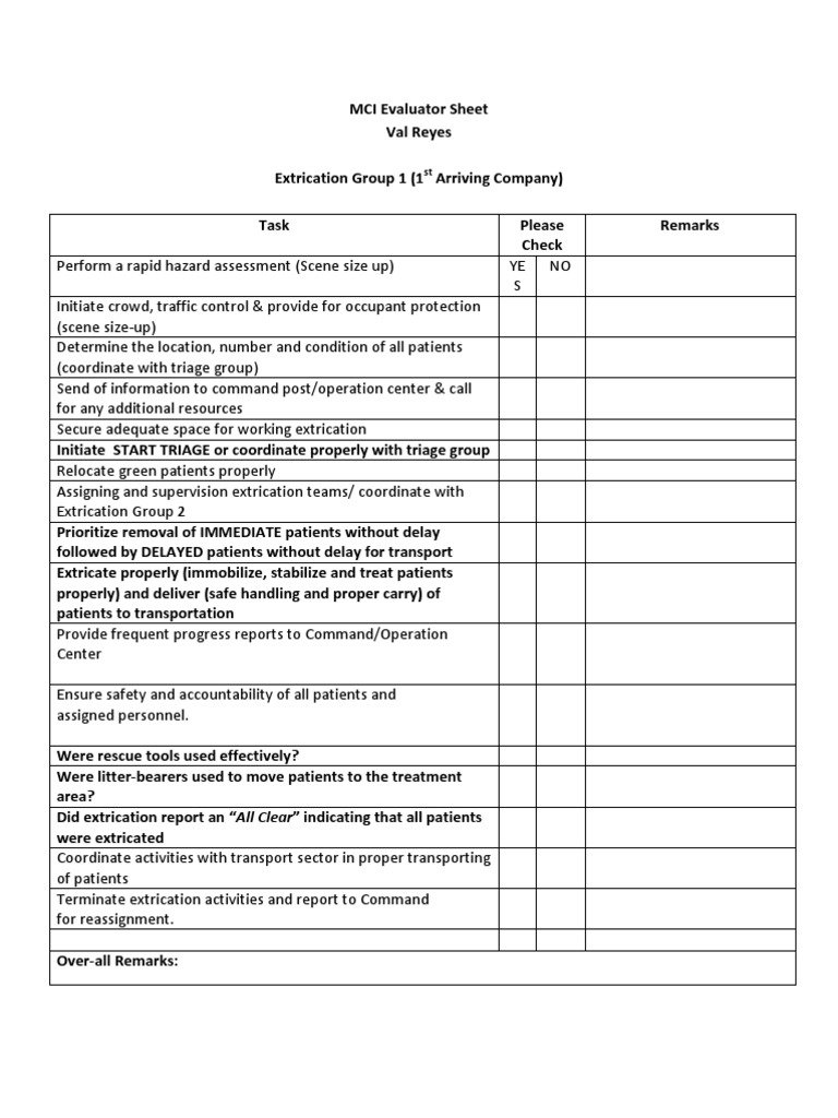 MCI Evaluator Sheet Per Sector | PDF | Ambulance | Emergency Services