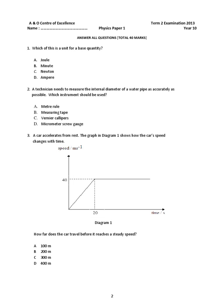 Physics Y10 Term 2 Exam Paper1 | PDF | Buoyancy | Pressure