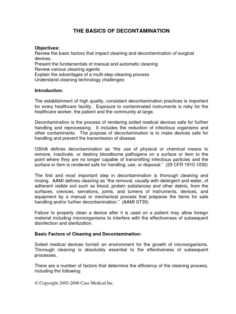 The Basics of Decontamination: Objectives | PDF | Personal Protective ...