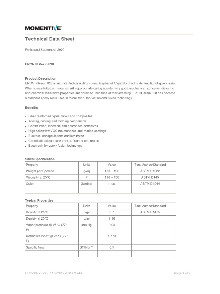 epon 828_Products_ShowTechnicalDataSheet.pdf | Epoxy | Materials
