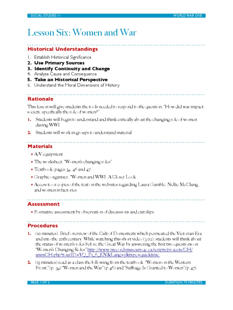 Lesson Six-Women and War | PDF