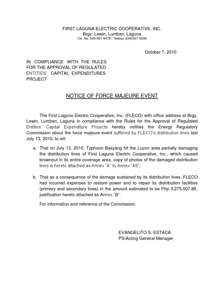 Notice of Force Majeure | PDF