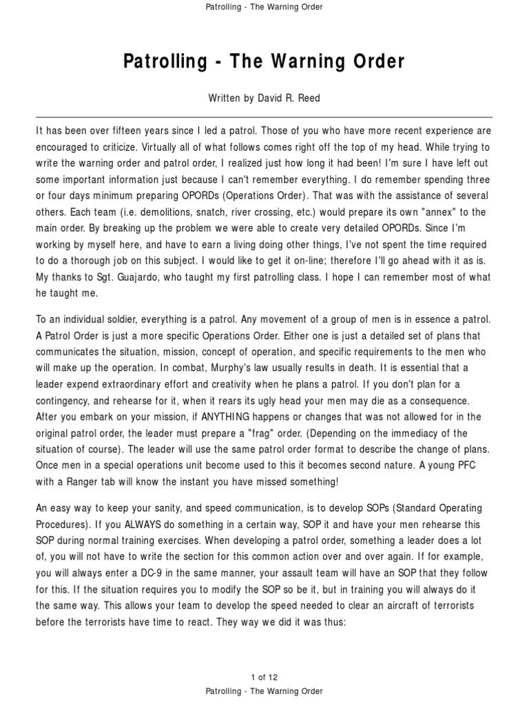 23 Patrolling - The Warning Order | PDF | Sniper | Reconnaissance