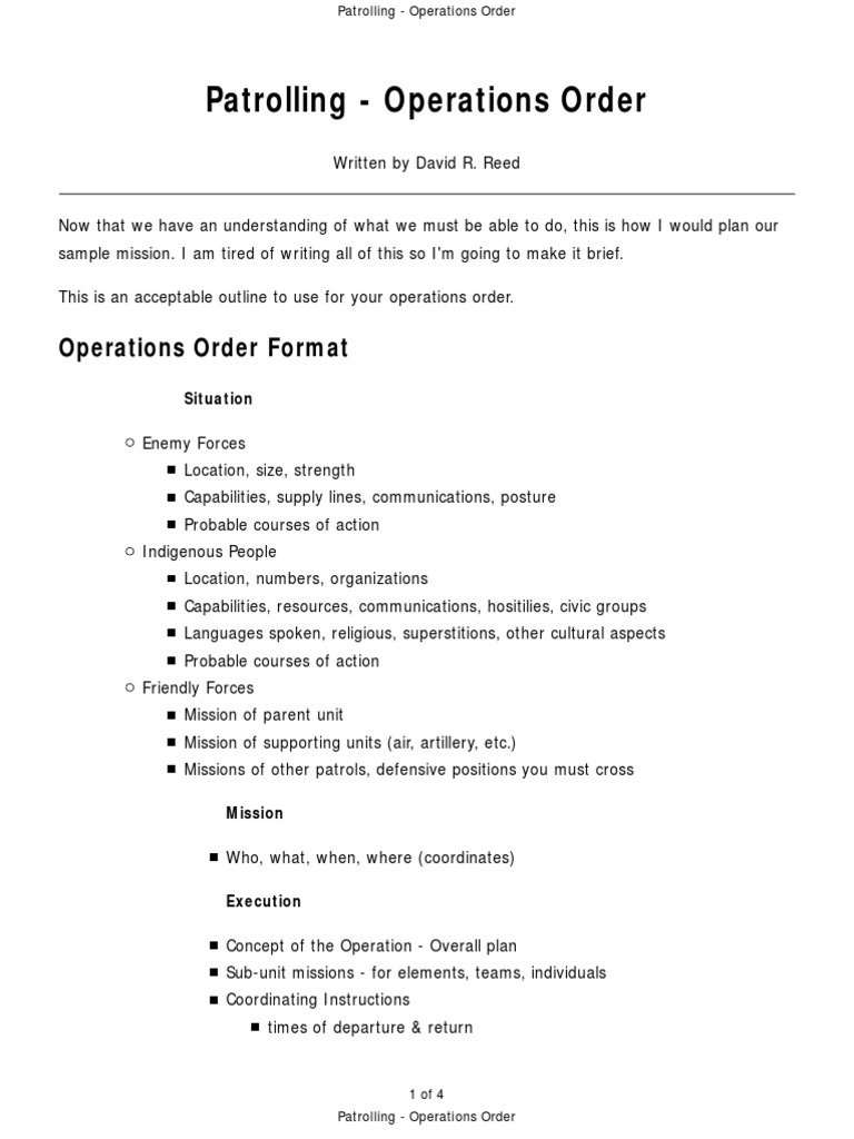 24 Patrolling - Operations Order | PDF | Communication | Warfare