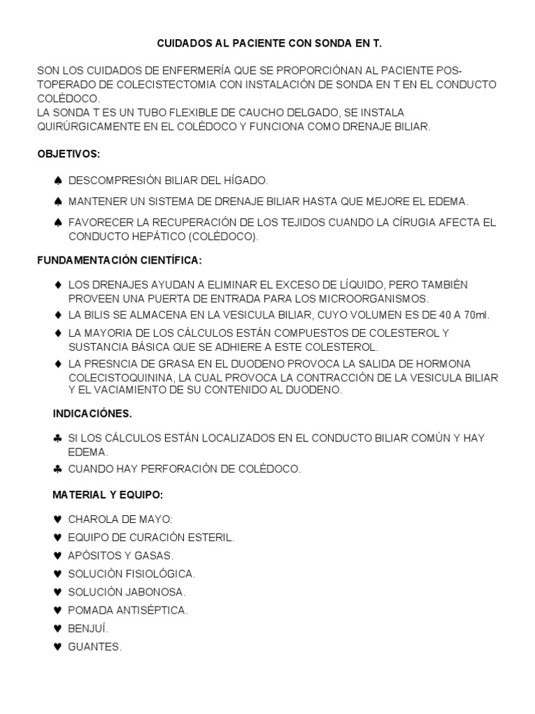 Cuidados de Sonda en T Biliar | PDF | Hogar, jardinería y bricolaje ...