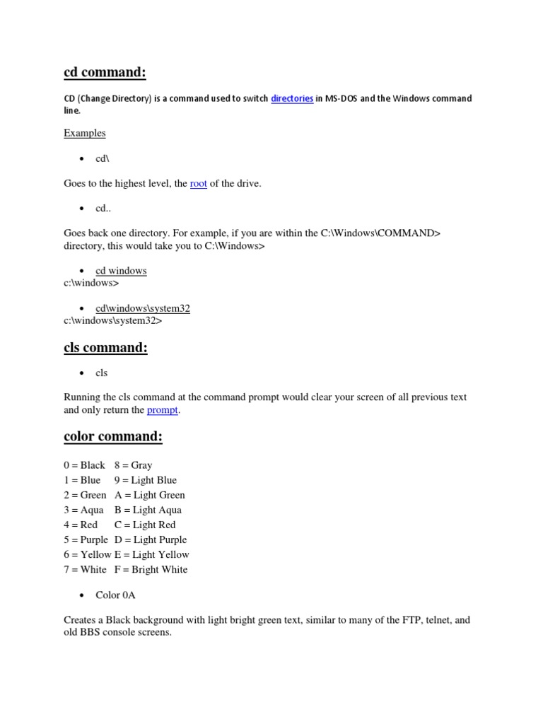 Ms Dos Commands | PDF | Computer File | Directory (Computing)