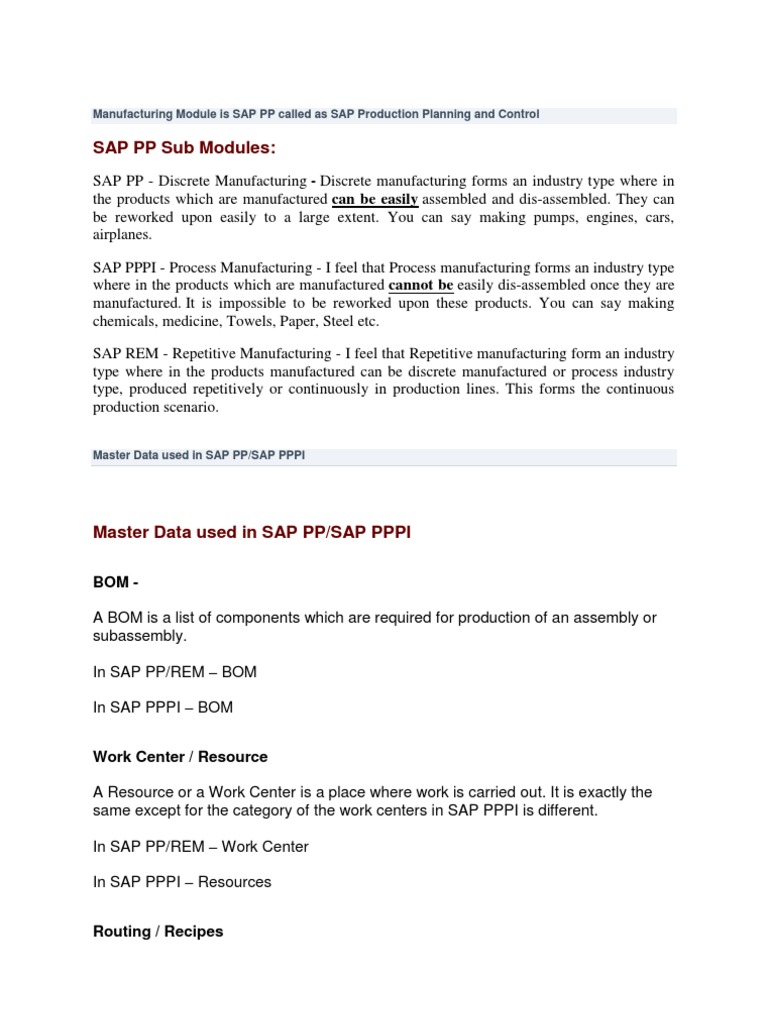 Manufacturing Module Is SAP PP Called As SAP Production Planning and ...