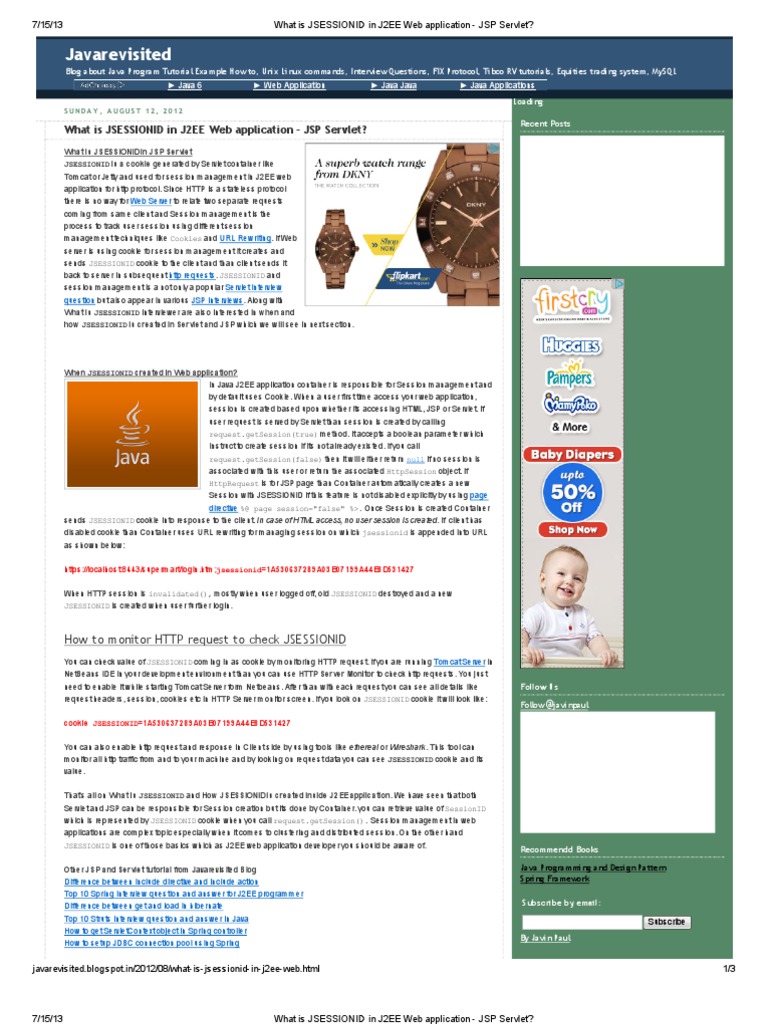 What Is JSESSIONID in J2EE Web Application - JSP Servlet | PDF | Java Servlet | Http Cookie