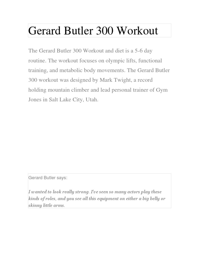 Gerard Butler 300 Workout | PDF | Kettlebell | Physical Exercise