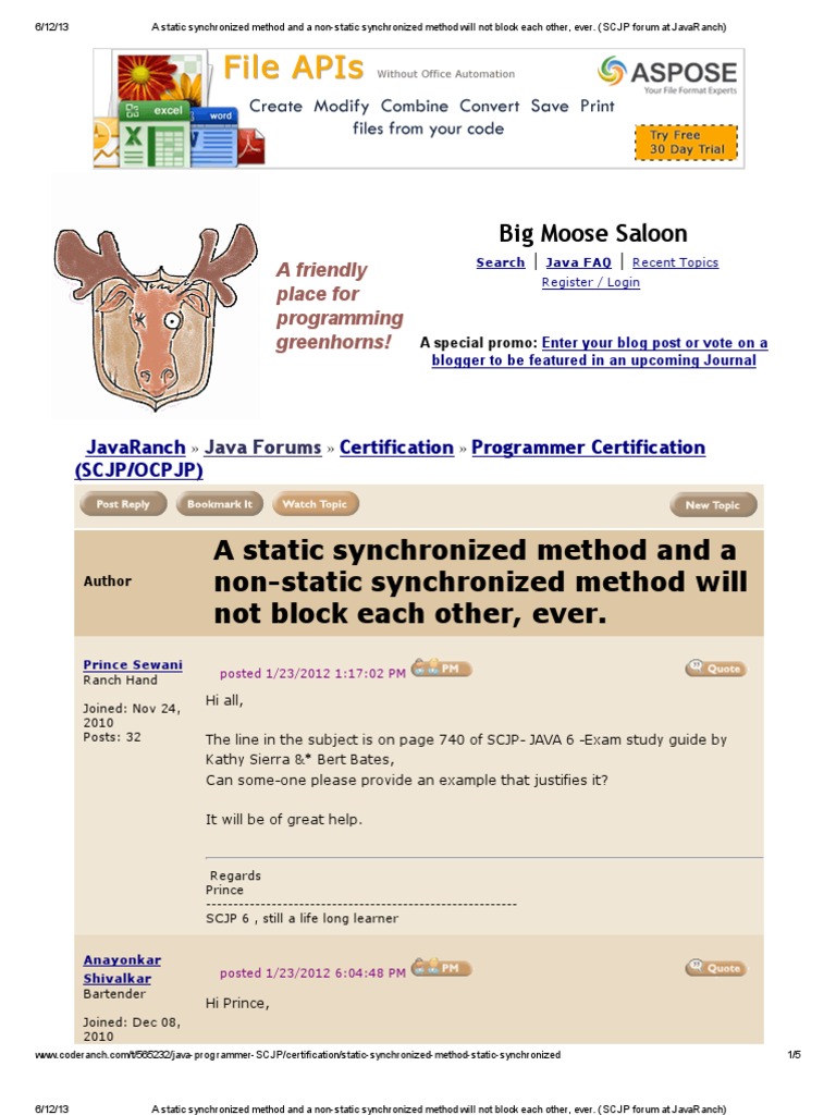 A Static Synchronized Method and A Non-Static Synchronized Method Will ...