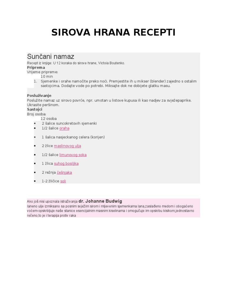 Sirova Hrana Recepti | PDF