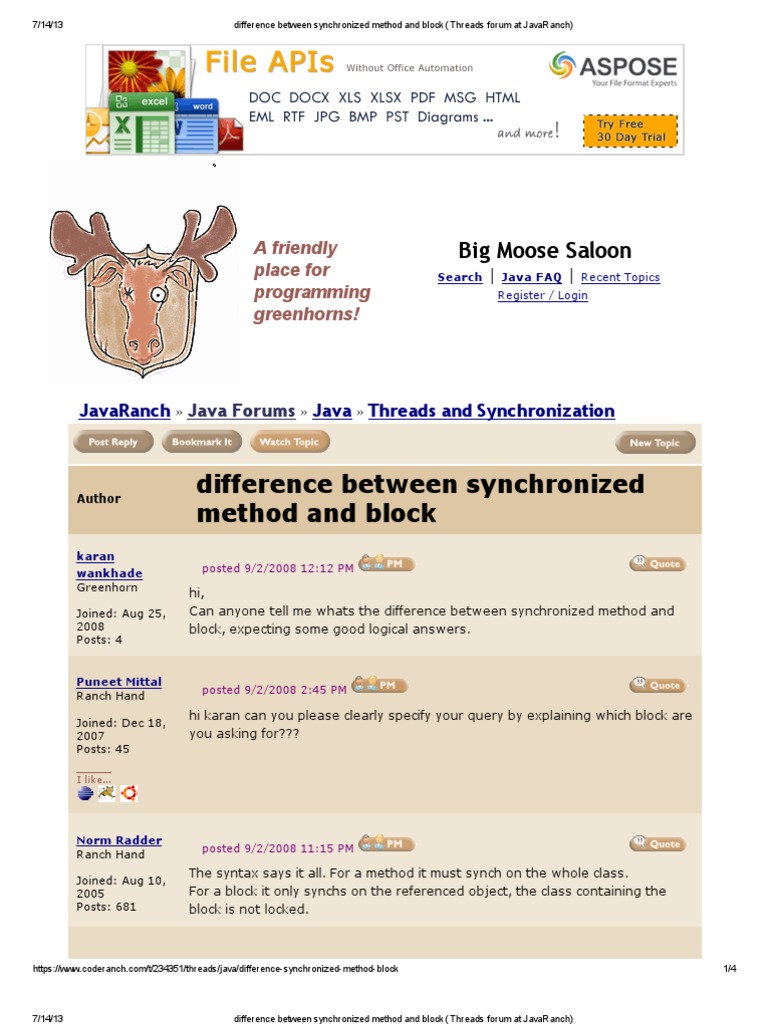 Difference Between Synchronized Method And Block Threads Forum At 9099