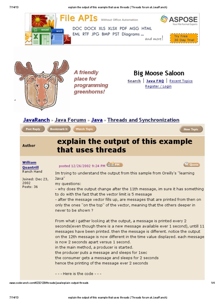 Explain The Output of This Example That Uses Threads (Threads Forum at ...