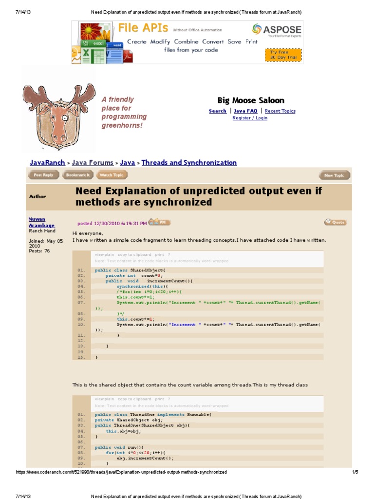 Need Explanation of Unpredicted Output Even If Methods Are Synchronized ...