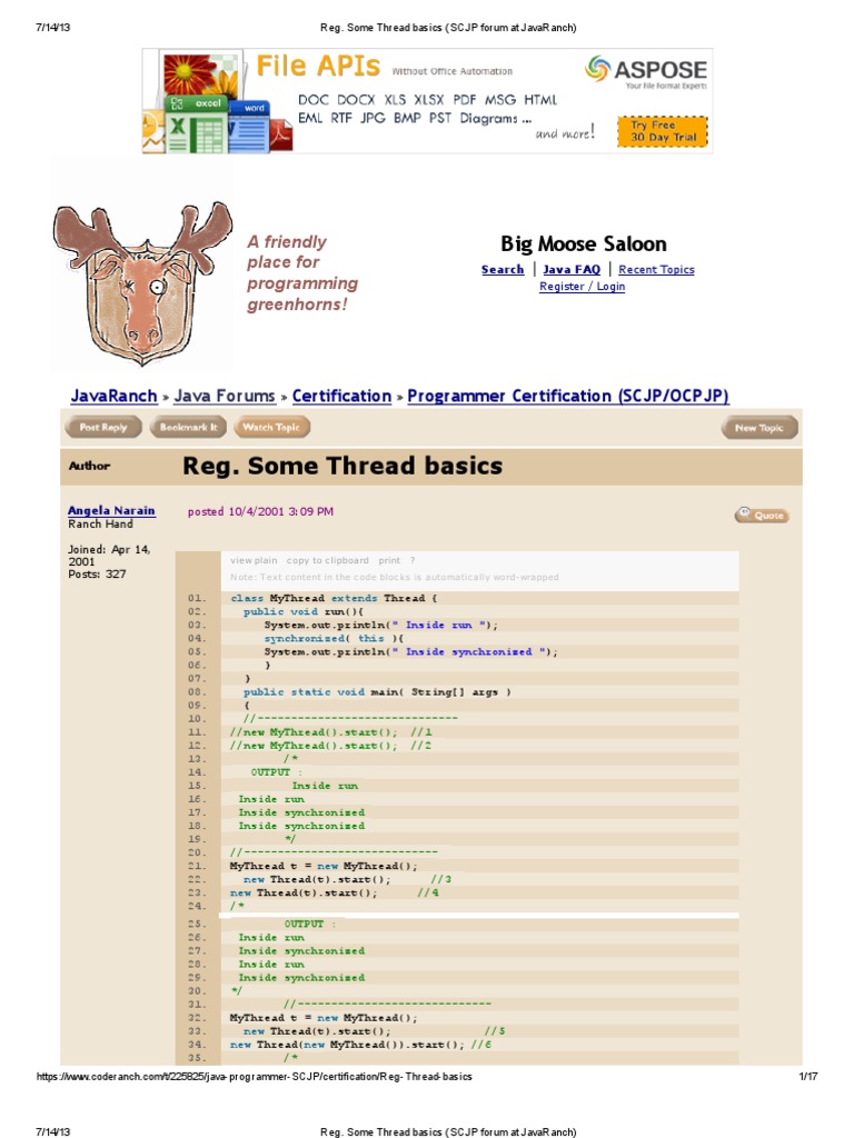 Reg. Some Thread Basics: Big Moose Saloon | PDF | Thread (Computing ...