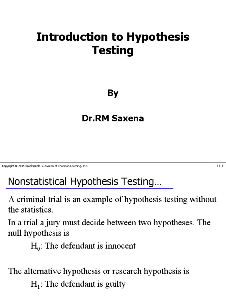 Introduction To Hypothesis Testing | PDF | Statistical Hypothesis ...