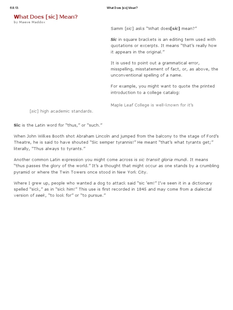 What Does (Sic) Mean | PDF