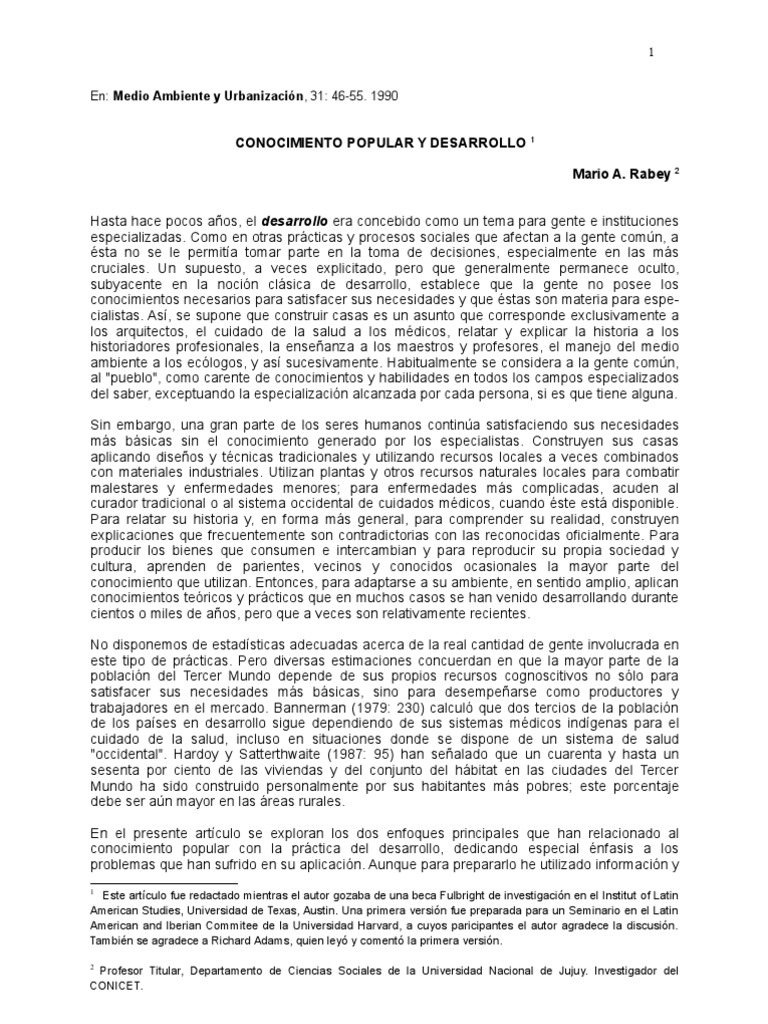 Conocimiento Popular en el Desarrollo | PDF | Conocimiento | Pobreza