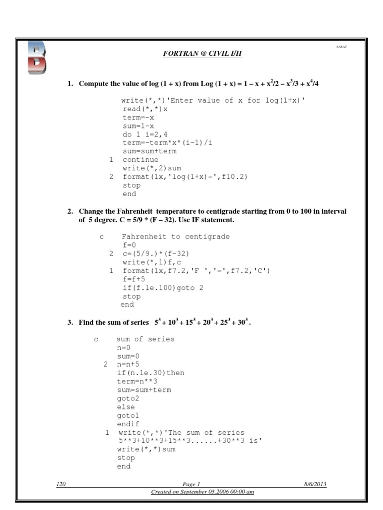 Fortran Codes Set 2 | Matrix (Mathematics) | Mathematical Concepts