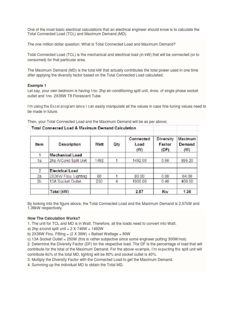 Max Demand and Diversity Factor | PDF