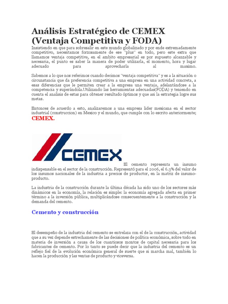 Análisis Estratégico de CEMEX | PDF | Análisis FODA | Business