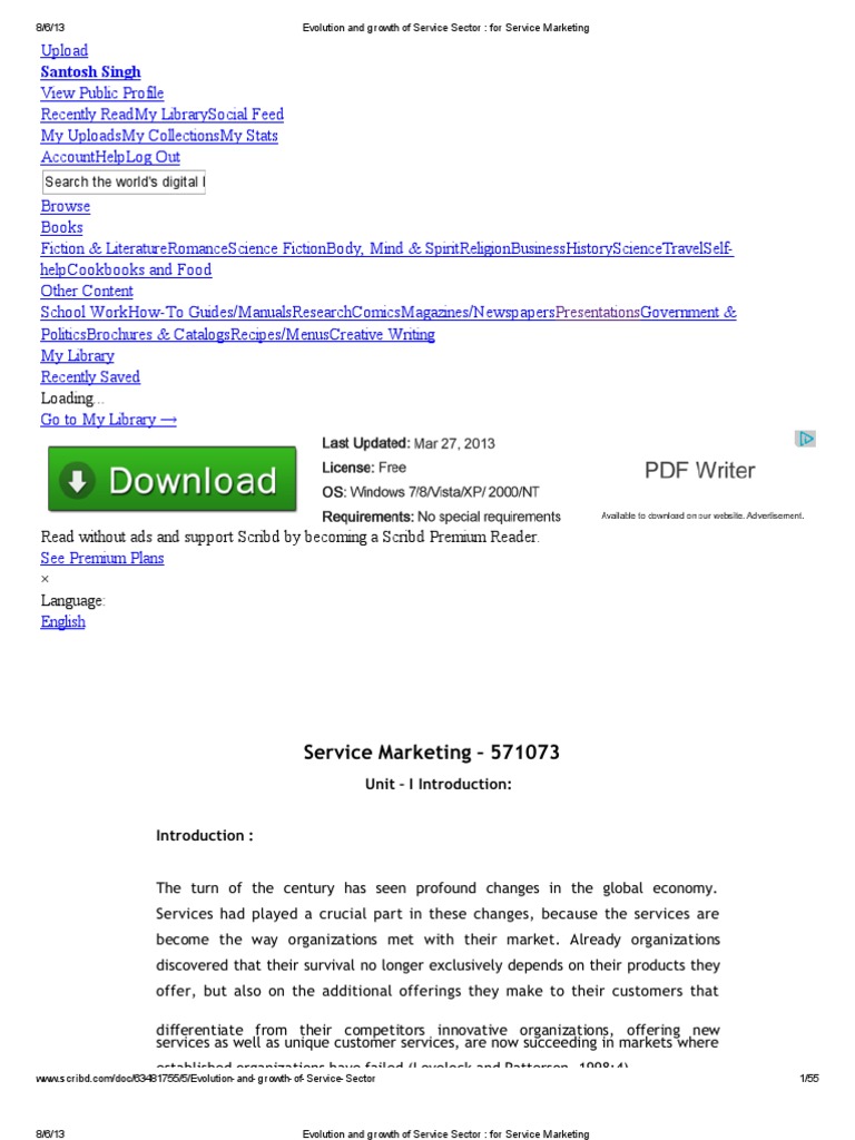 Evolution and Growth of Service Sector - For Service Marketing | PDF ...