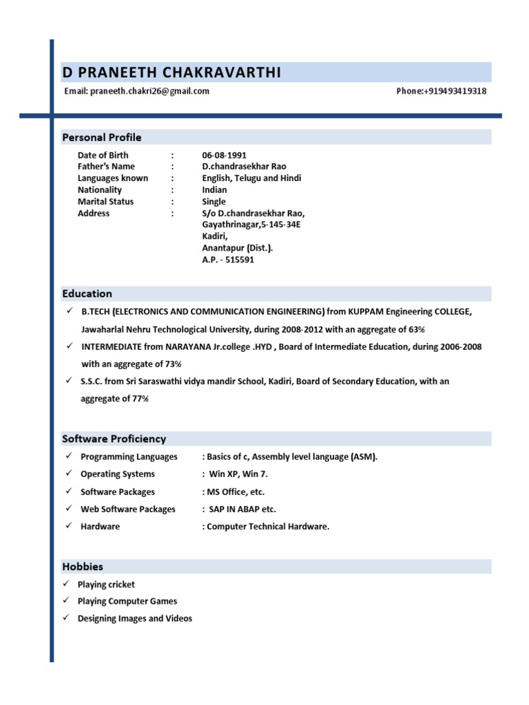 Praneeth Chakravarthi Resume | PDF | Computers