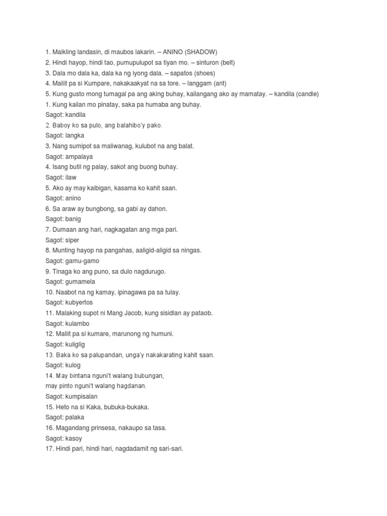 Mga Bugtong Examples | PDF