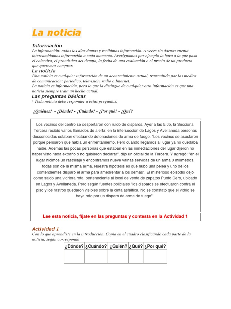 Actividad Texto Informativo - La Noticia | PDF | Periodismo | Noticias