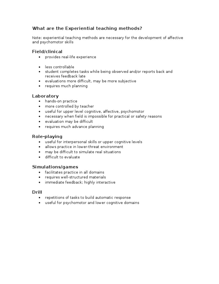 What Are The Experiential Teaching Methods | PDF