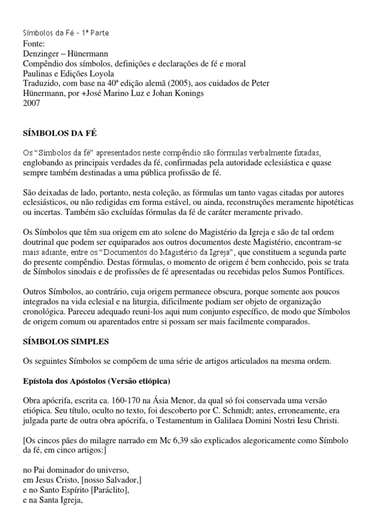 Símbolos Da Fé | PDF | Espírito Santo (religião) | Maria, mãe de Jesus