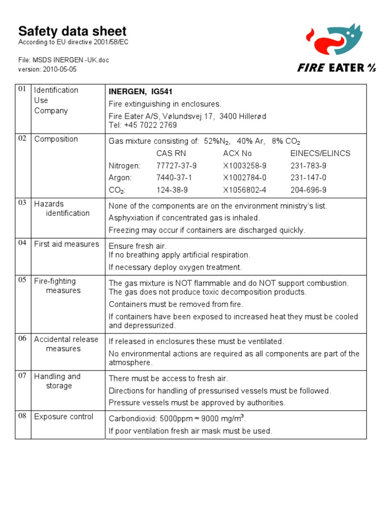 Msds Inergen - Uk | PDF | Argon | Breathing
