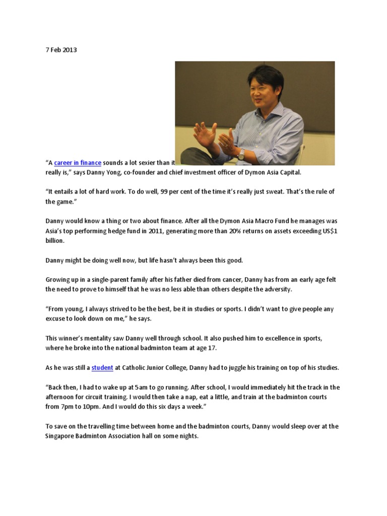 Danny Yong Dymon Asia Capital | PDF | Hedge Fund | Derivative (Finance)