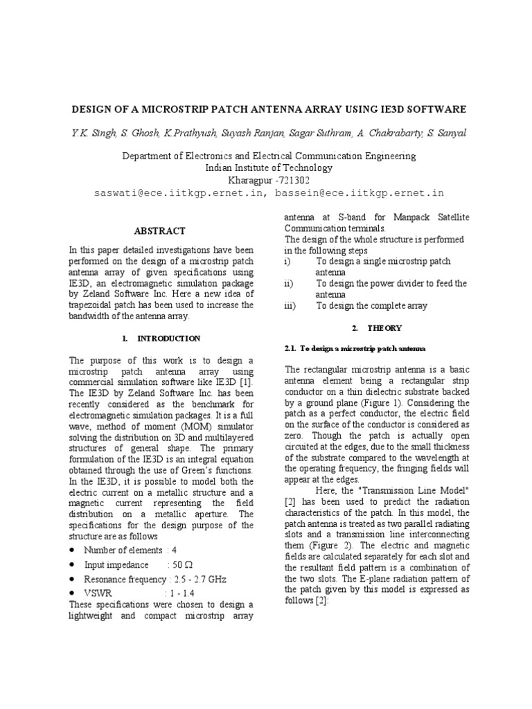 Design of A Microstrip Patch Antenna Array Using Ie3d Software | PDF | Antenna (Radio ...