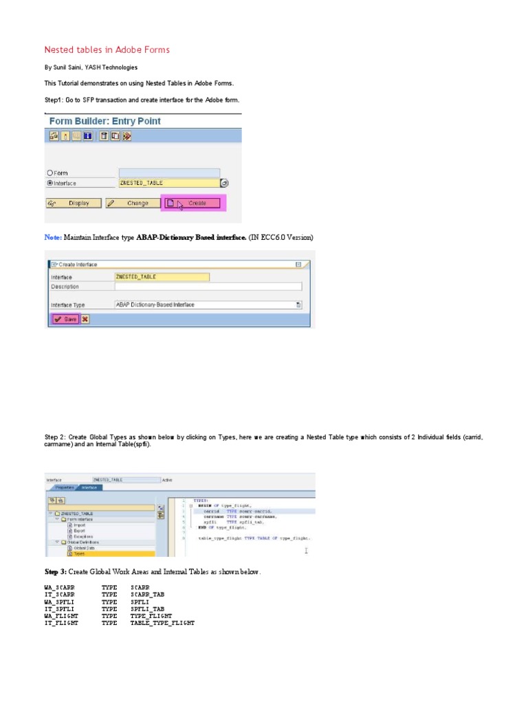 Nested Tables In Adobe Forms Pdf Parameter Computer Programming Information Technology