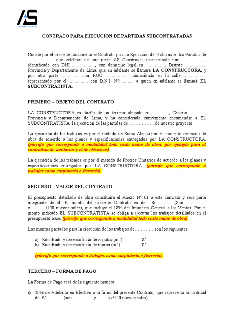 Contrato Todo Costo Subcontratista-Revisado | PDF | Derecho laboral | Pagos