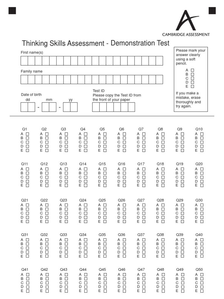 TSA Specimen Test Answer Sheet | PDF