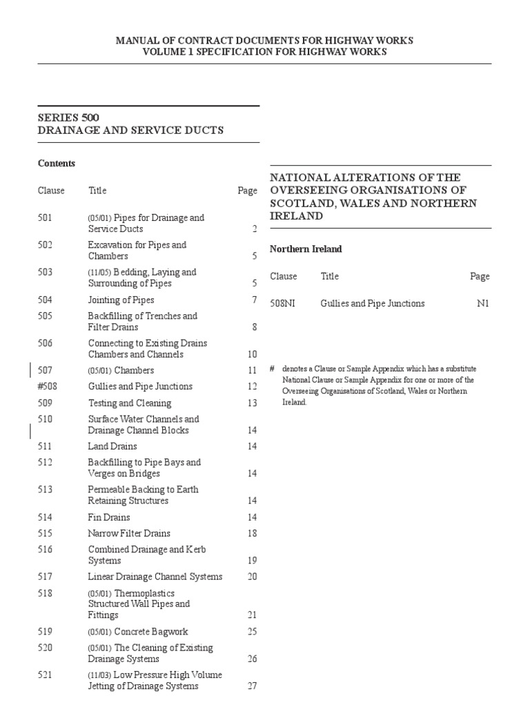 Highway Works: Series 500 Drainage | PDF | Drainage | Pipe (Fluid ...