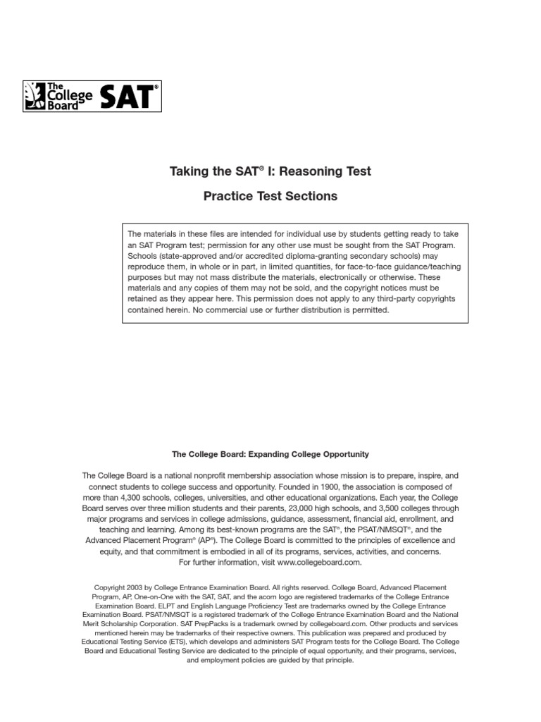 Taking The SAT I Reasoning Test | PDF