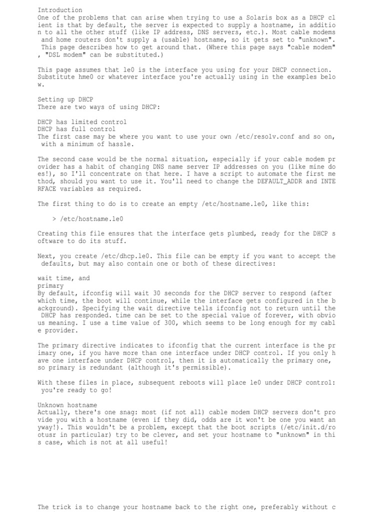 Solaris DHCP Configuration | PDF | Internet Architecture | Telecommunications