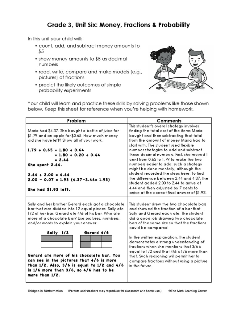 Grade 3, Unit Six: Money, Fractions & Probability: Problem Comments ...