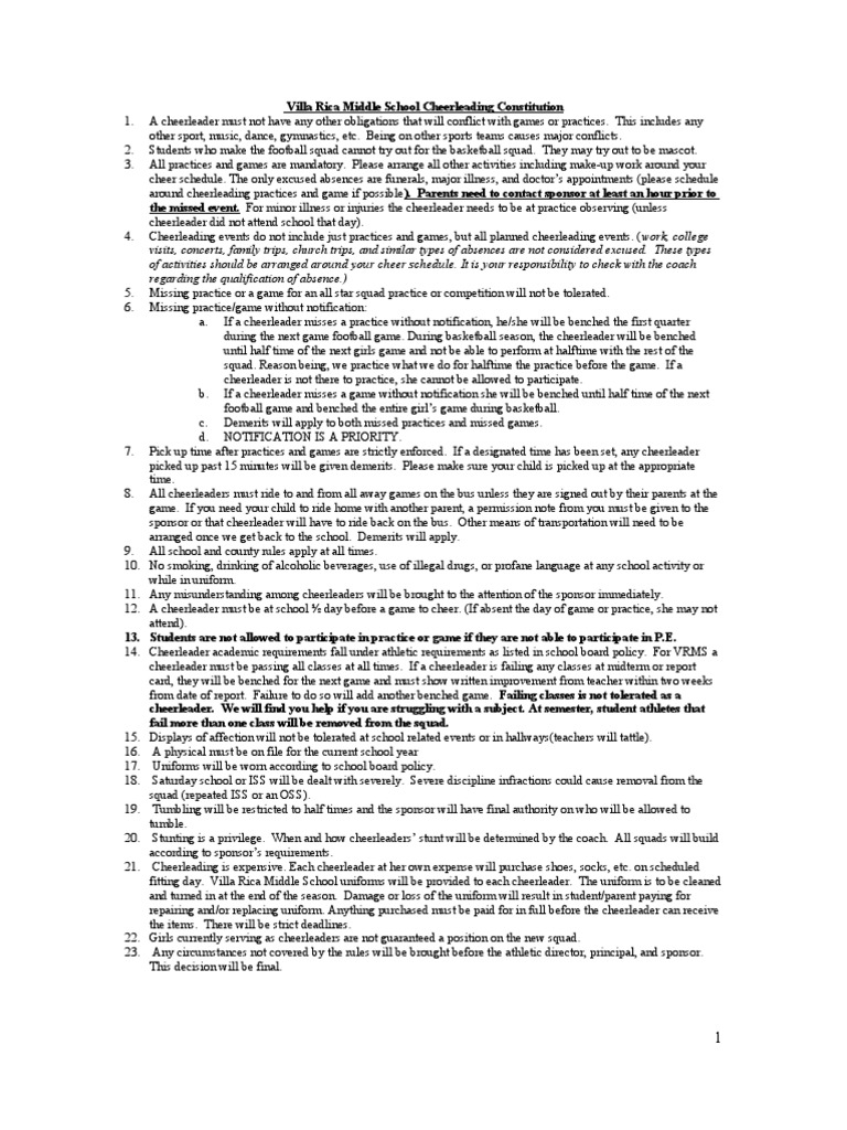 Vrms Cheer - Villa Rica Middle School Cheerleading Constitution | PDF ...
